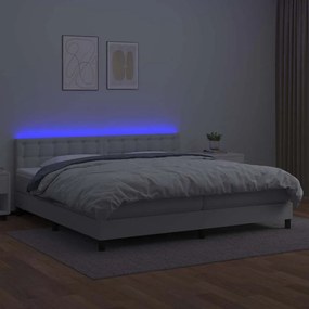 Box spring postel s matrací a LED bílá 200x200 cm umělá kůže 3134244