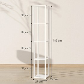 HOMCOM LED stojací lampa s policemi, moderní stmívatelná stojací lampa se 3 úrovněmi jasu a nožním spínačem, bílá