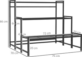Stojan na květináče, třípatrový stojan na rostliny ve tvaru schodiště, stojan na květináče do interiéru i exteriéru, kov, černý