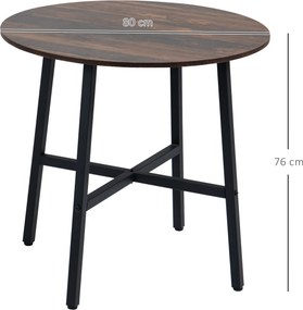 Jídelní stůl HOMCOM pro 4 osoby, moderní design do jídelny a kuchyně, ocel, hnědý, 80 x 76 cm
