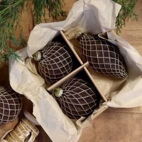 Sada 3ks vánočních skleněných ozdob Chic Antique Mocca – Ø 6*13/ Ø8 / Ø7 cm