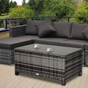 Zahradní boční stůl Outsunny, kávový stůl, patio stůl, poly ratan, šedý, 85 x 50 x 39 cm