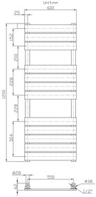 Erga Classic, topné těleso 1200x600 mm, 762W, černá matná, ERG-LAV-CLAS-12060-BK