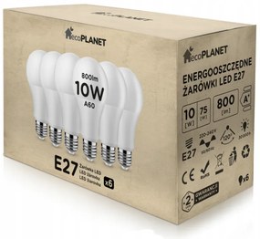 6x LED žárovka - ecoPLANET - E27 - 10W - 800Lm - studená bílá