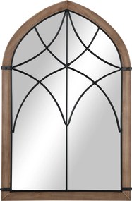 HOMCOM Dekorativní Dřevěné Zrcadlo na Zeď 93x60 cm Okenní Zrcadlo s 2 Háčky Vintage Styl pro Obývací Pokoj, Ložnici, Jídelnu a Předsíň Hnědé | Aosom