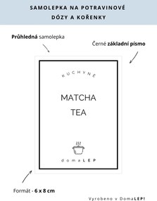 MATCHA TEA – průhledná samolepka na dózu, základní písmo, 6 × 8 cm | DomaLEP