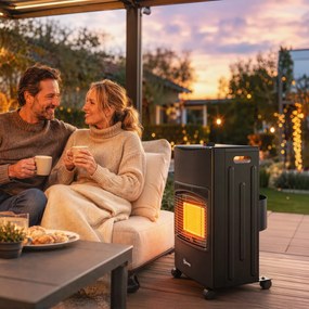 Outsunny Plynový topič venkovní 1,5-4,2 kW sklopný terasový topič s kolečky, ochranným krytem, 3 výkonnostními stupni, hadicí