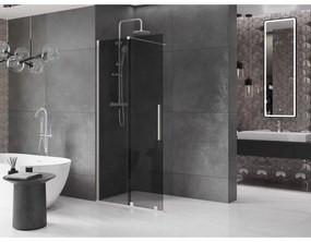 Mexen Velar, sprchová zástěna s posuvnými dveřmi Walk-in 100 x 200 cm, 8mm šedé sklo, broušená ocel, 871-100-000-43-97