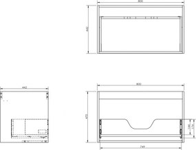 Mexen Box-A, závěsná skříňka 80 cm, 1 zásuvka, grafitová matná, 91AX0-0800-470-1-66