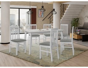 Rozkládací jídelní stůl se 6 židlemi AL16, Barva dřeva: bílá, Potah: Soro 28, Barvy nožiček: Sonoma
