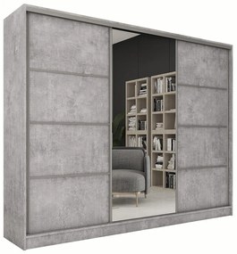 Nejlevnější nábytek Šatní skříň LITOLARIS 250 se zrcadlem, 4 šuplíky a 2 šatními tyčemi, beton