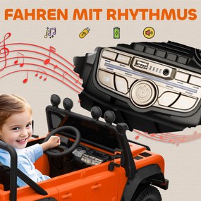 AIYAPLAY Dětské elektrické auto, 12V bateriový pohon, dálkové ovládání, hudební funkce, klakson, LED světla, oranžová