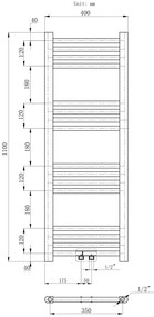 Erga Simple, topné těleso 1100x400 mm, 372 W, černá, ERG-LAV-SIMP-11040-BK