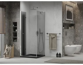 Mexen Lima, sprchový kout se skládacími dveřmi 80 (dveře) x 80 (stěna) cm, 6mm šedé sklo, chromový profil + slim sprchová vanička černá + chromový sifon, 856-080-080-01-40-4070
