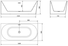 Mexen Mia, volně stojící rohová vana levá 160 x 80 cm, bílá/černá, bílý přepad, 52691608075L-20