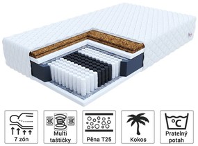 Tvrdá taštičková pružinová matrace Frasio 160x200 s kokosem