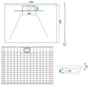 Obdélníková sprchová vanička z SMC kompozitu REA BAZALT LONG 90x120 cm, bílá