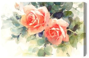 Obraz Krásné Barevné Růže Malované Akvarelem Nedostatek Nedostatek Přírodní plátno 100x70