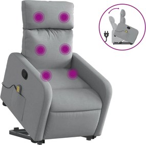 Zvedací masážní polohovací křeslo světle šedé textil 3206708
