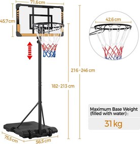 Basketbalový koš se stojanem Yaheetech – 216 cm – 246 cm (266163000336)