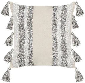Tkaný bavlněný polštář se střapci 45 x 45 cm béžový/šedý HELICONIA Beliani