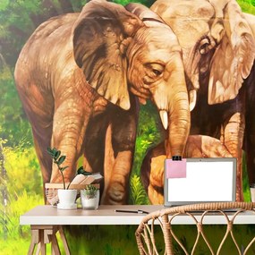 Samolepící tapeta sloní rodinka - 450x300 cm