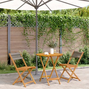 3dílný bistro set šedý polypropylen a masivní dřevo 3281842