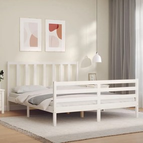 Rám postele s čelem bílý King Size masivní dřevo,  3193862