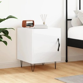Noční stolek bílý s vysokým leskem 40x40x50 cm kompozitní dřevo - Default Title