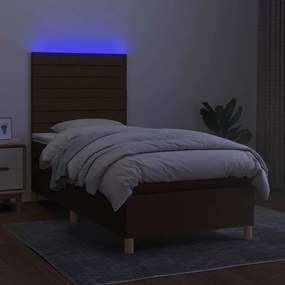 Box spring postel s matrací a LED tmavě hnědá 90x190 cm textil 3135480