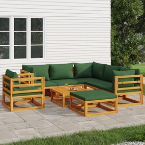 vidaXL 8dílná zahradní sedací souprava podušky masivní dřevo [3155259] Barva polštáře: Zelená