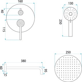 Rea Foster, podomítková sprchová souprava + BOX, měděná matná, REA-P7621