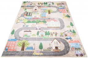 Dětský kusový koberec vhodný k praní BAMBINO 34600 Uličky Město protiskluzový krémový béžový Rozměr: 80x150 cm