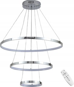 Stropní Svítidlo 3 Kroužky chrom závěsná Led Lustr Dálkový Ovladač 20/40/60 cm