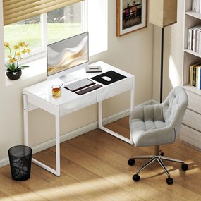 HOMCOM Psací stůl 100 x 50 cm, počítačový stůl, kancelářský stůl se 2 zásuvkami, pro malé prostory, bílý