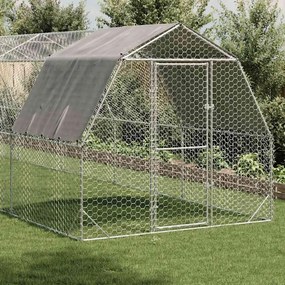 Výběh pro slepice se střechou 2,5x10x2,25 m pozinkovaná ocel 3328529
