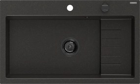 Mexen Omar, 1-komorový granitový dřez 800x480x210 mm, černá-zlatá metalíza, grafitový sifon, 6520801005-75-B