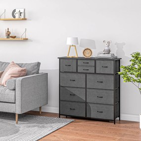 HOMCOM komoda s 10 skládacími látkovými zásuvkami moderní příborník do obývacího pokoje ložnice z oceli černý