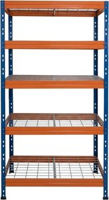 Kovový regál RIVET PRO 180x90x45 ocelová mřížka 5 úrovní modro-oranžová