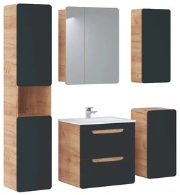 Závěsná koupelnová skříňka se zrcadlem Aruba 841 2D dub craft zlatý