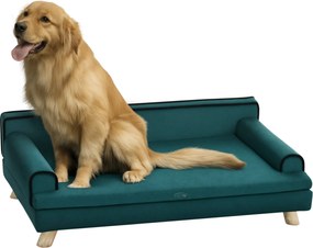 PawHut Skandinávský design pohovka pro psy a kočky s měkkým odnímatelným polštářem a masivními dřevěnými nohami 100 x 62 x 32 cm Kačer modrá | Aosom