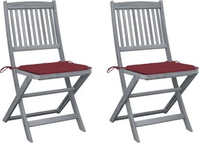 vidaXL Skládací zahradní židle s poduškami 2 ks masivní akáciové dřevo [3064547] Barva: vínová červená