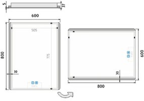 Nimco LED zrcadlo 600x800 se dvěma dotykovými senzory - ZP 17002VX