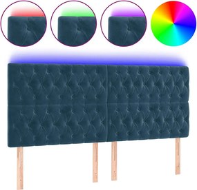 Čelo postele s LED tmavě modré 200x7x118/128 cm samet 3122830