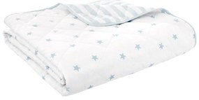 Bílý/modrý bavlněný prošívaný dětský přehoz 135x190 cm Mini Star &amp; Stripes – Bianca