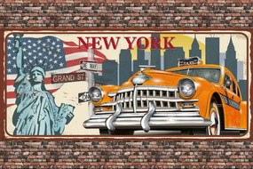 DIMEX | Samolepicí vliesová fototapeta na zeď New York Vintage MA-5-2072 | 375 x 250 cm | červená, žlutá, šedá