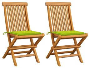 3062471 vidaXL Zahradní židle s jasně zelenými poduškami 2 ks masivní teak