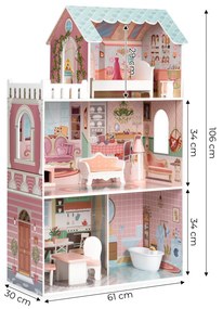 Domeček pro panenky ECOTOYS: BARBIE s nábytkem růžový