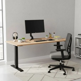 Výškově nastavitelný stůl OfficeTech D, 200 x 80 cm, černá podnož, dub kraft