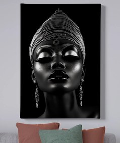 Obraz na plátně - Afričanka Siti se stříbrnými ozdobami FeelHappy.cz Velikost obrazu: 120 x 180 cm